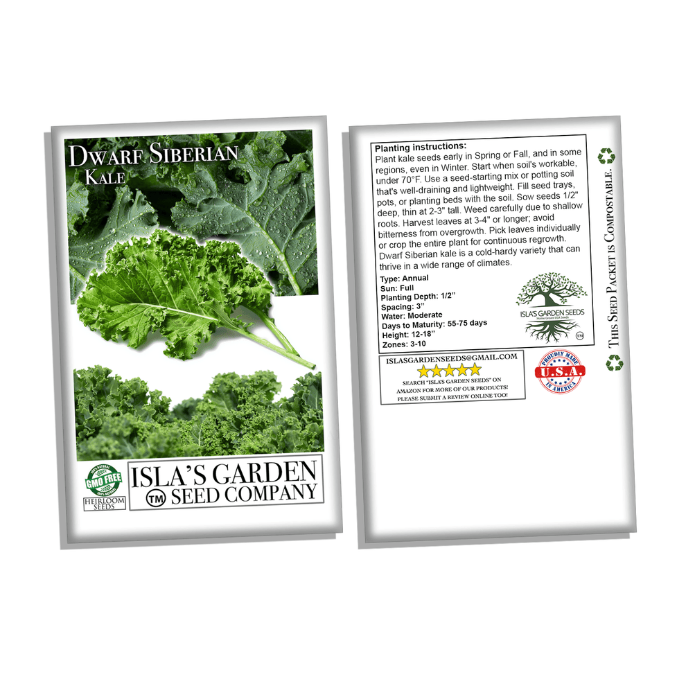 Dwarf Siberian Kale Seeds for Planting, 500+ Heirloom Seeds Per Packet ...