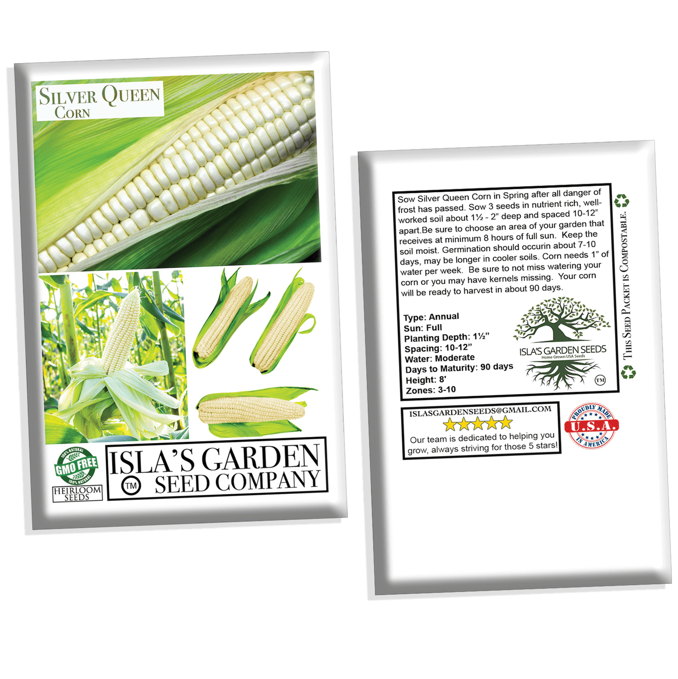 Silver Queen Corn, 50 Heirloom Seeds Per Packet, Non GMO Seeds, Botani ...