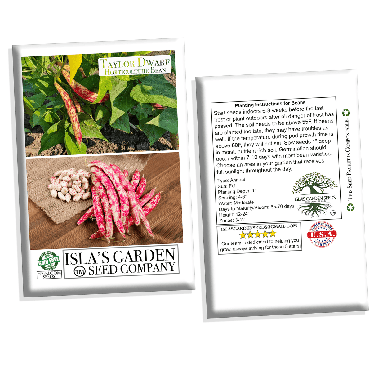 Taylor Dwarf Horticulture (Cranberry) Bush Bean Seeds, 25+ Heirloom Se ...
